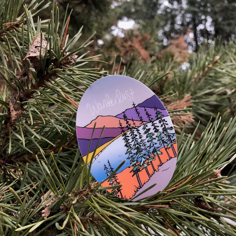 Wanderlust Mountain Scene Vinyl Sticker | Etsy