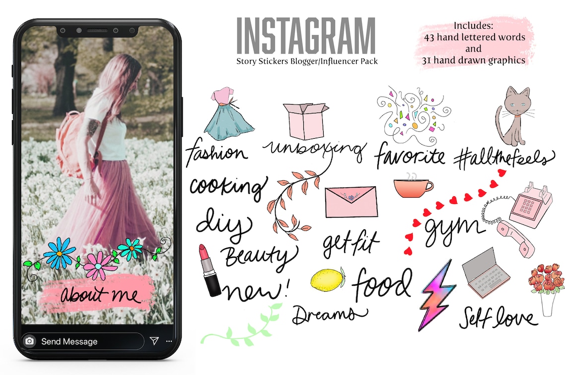 Digital Stickers: Blogger/influencer Pack Hand Illustrated - Etsy