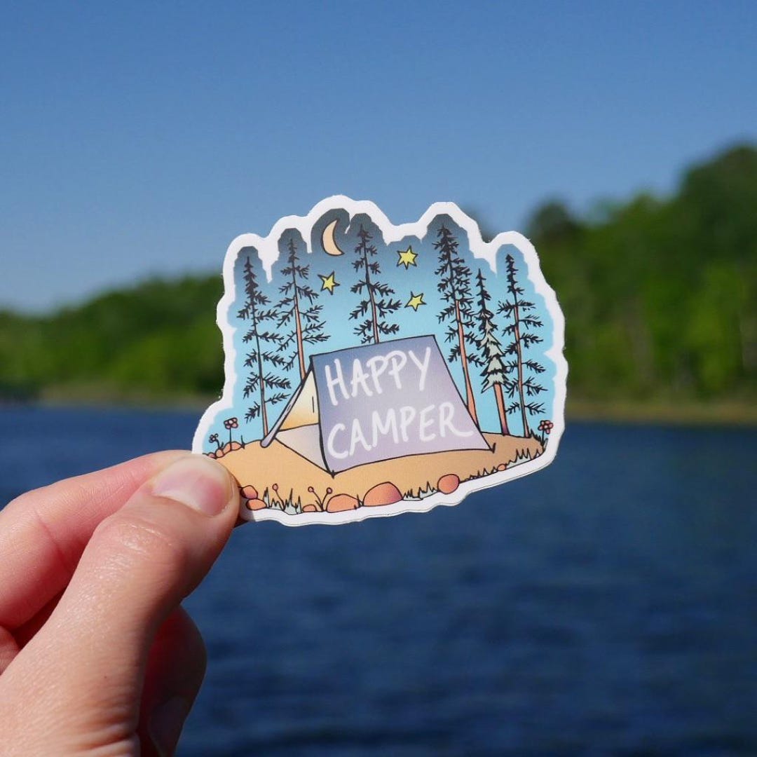 Happy Camper Sticker – Camping Under the Stars Vinyl Sticker ...