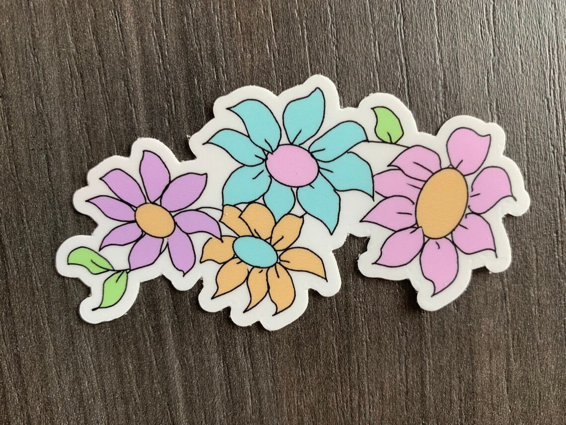 Pretty Pastel Flowers Vinyl Sticker | Etsy