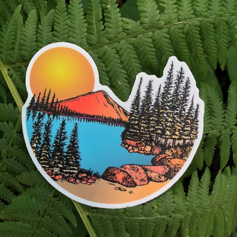 Sunset Mountains and Pines Vinyl Sticker - Etsy