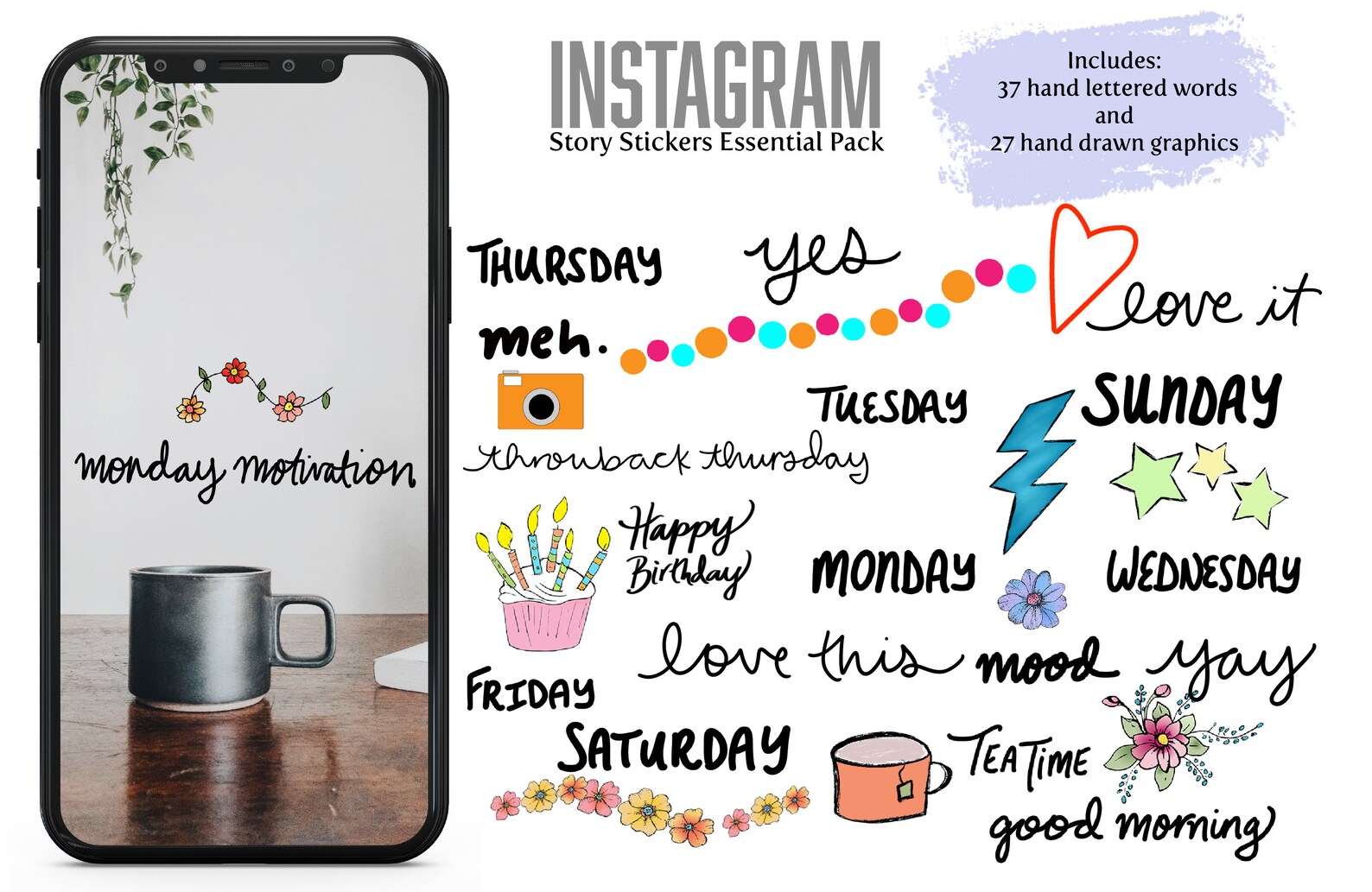 Instagram Story Stickers: Hand Illustrated Graphics for Your - Etsy