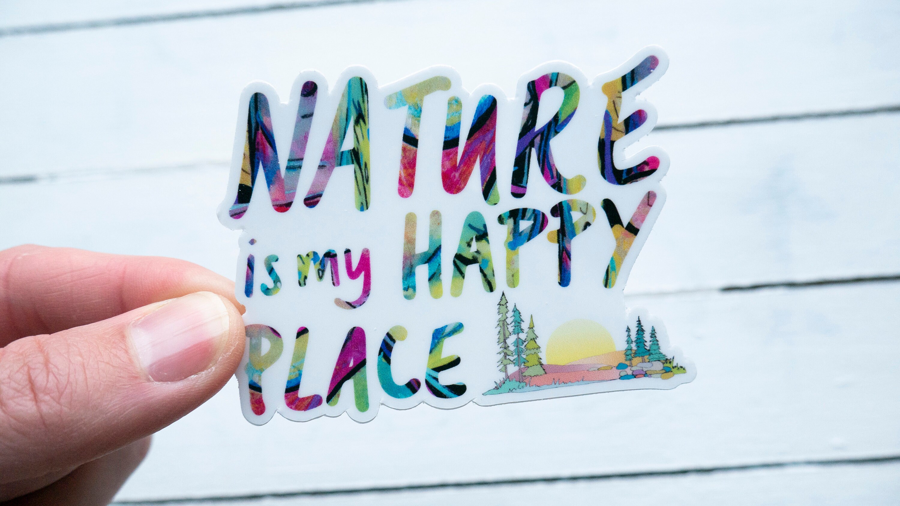 Nature is My Happy Place Vinyl Sticker – Hand Lettered Waterproof ...