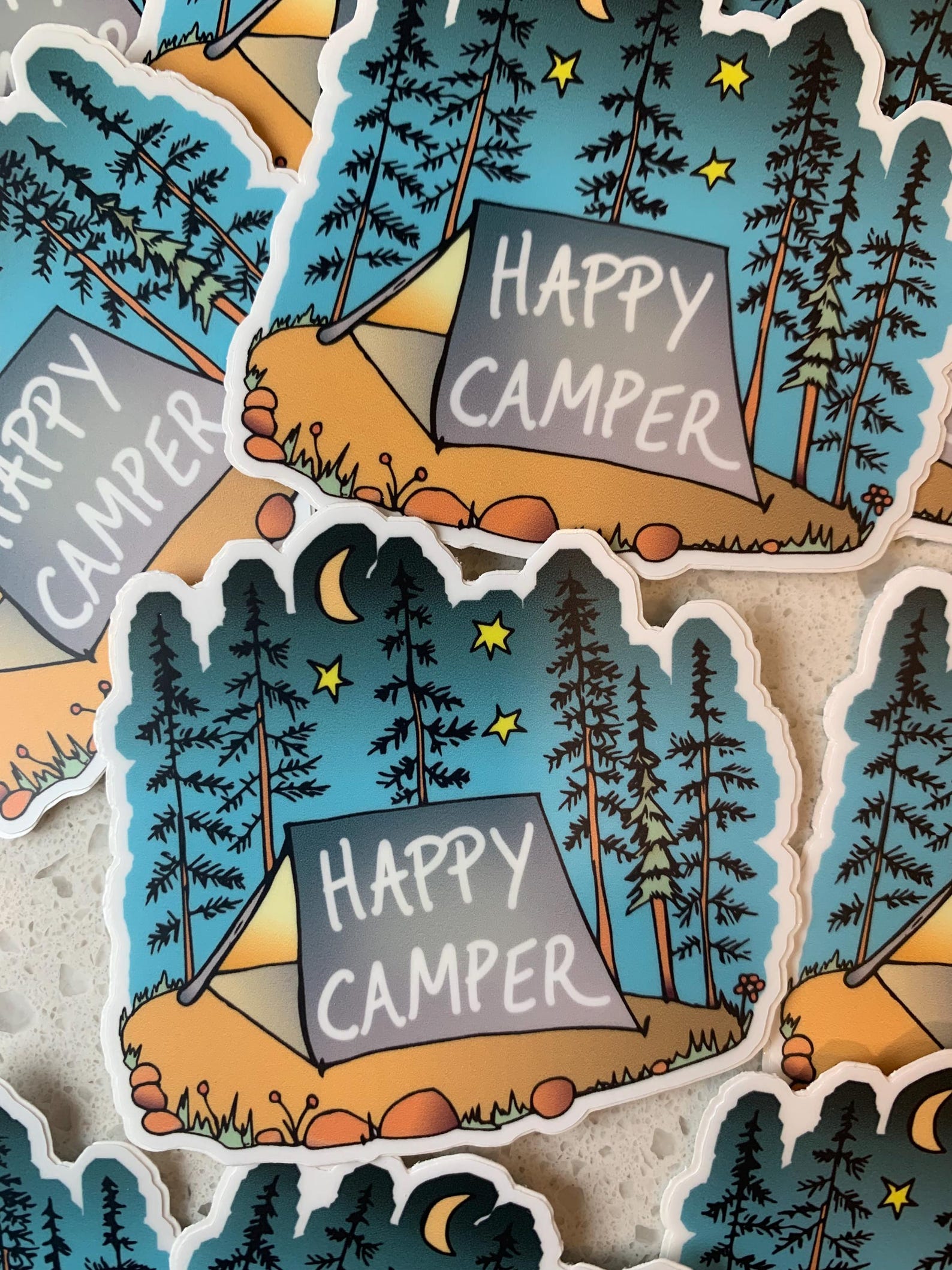 Happy Camper Sticker – Camping Under the Stars Vinyl Sticker ...