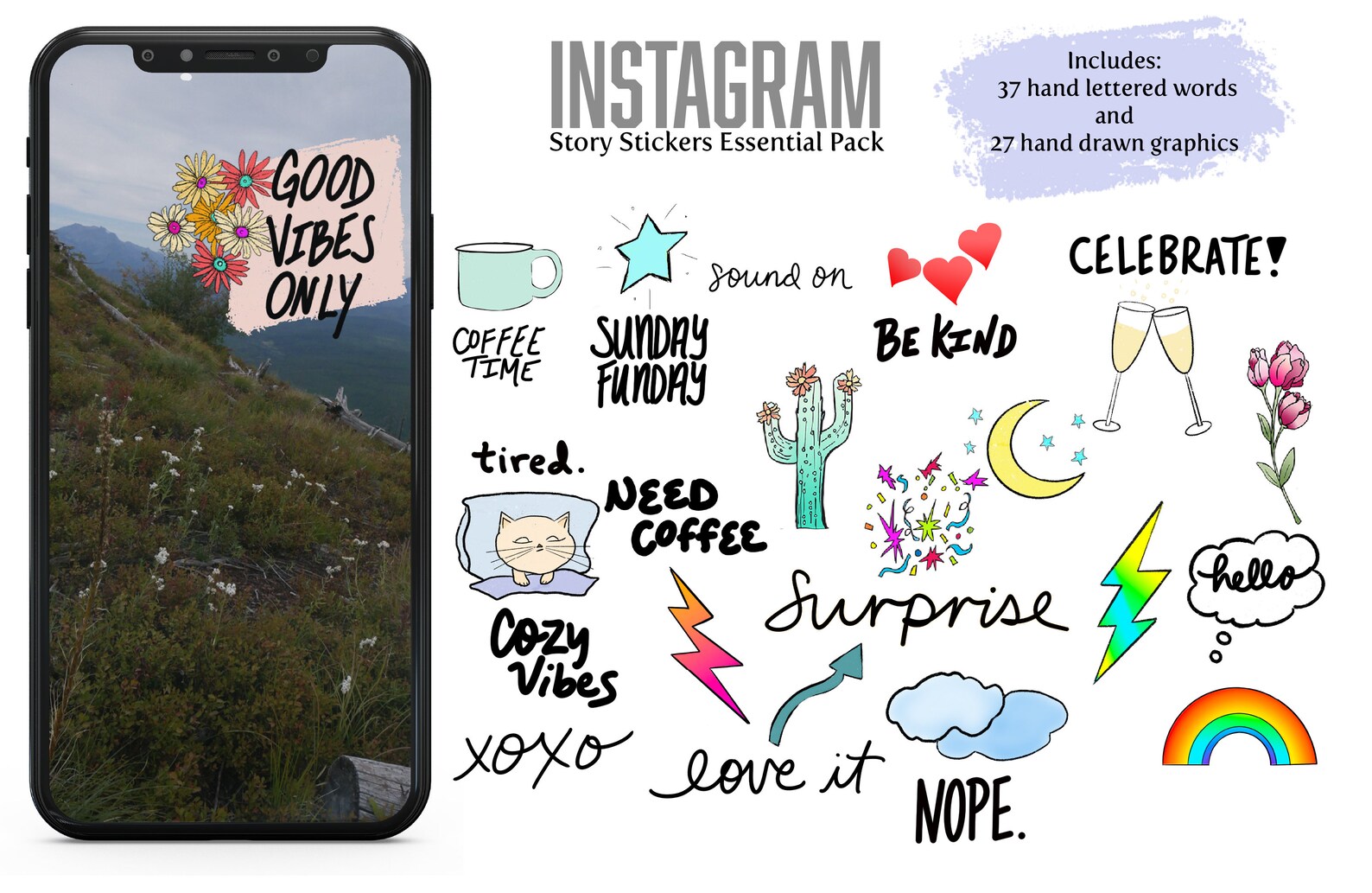 Instagram Story Stickers: Hand Illustrated Graphics for Your - Etsy