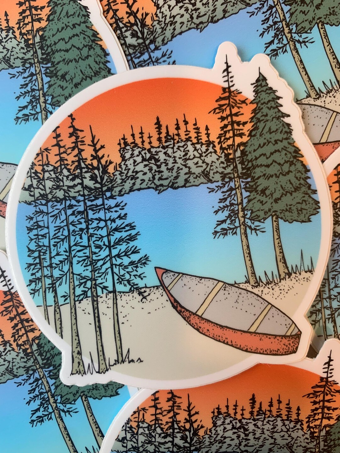 Canoe by the Lake Vinyl Sticker – Hand-drawn Nature Scene, Peaceful ...