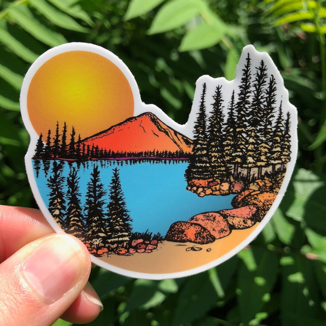 Sunset Mountains and Pines Vinyl Sticker - Etsy