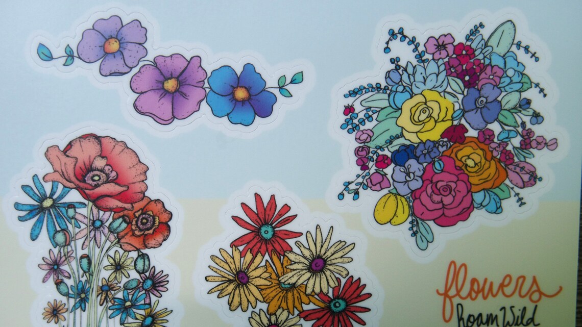 Flowers Blooming Vinyl Sticker Sheet 4 Cute Flower Stickers | Etsy