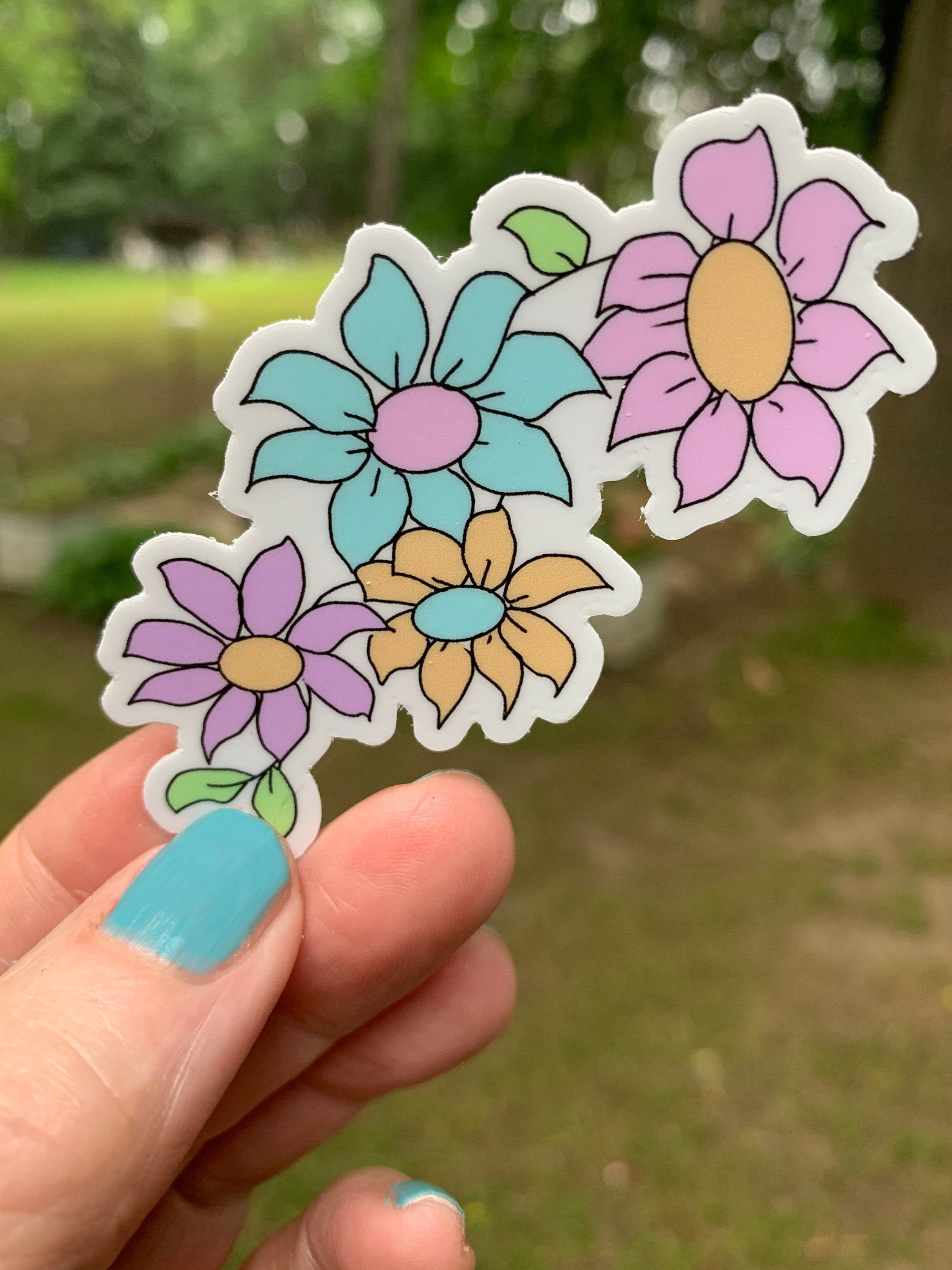 Pretty Pastel Flowers Vinyl Sticker | Etsy
