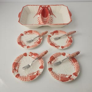 Vintage Prawn Serving Platter Set: Seafood Plates & Forks - Etsy