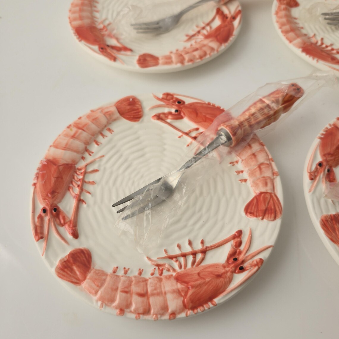 Vintage Prawn Serving Platter Set: Seafood Plates & Forks - Etsy