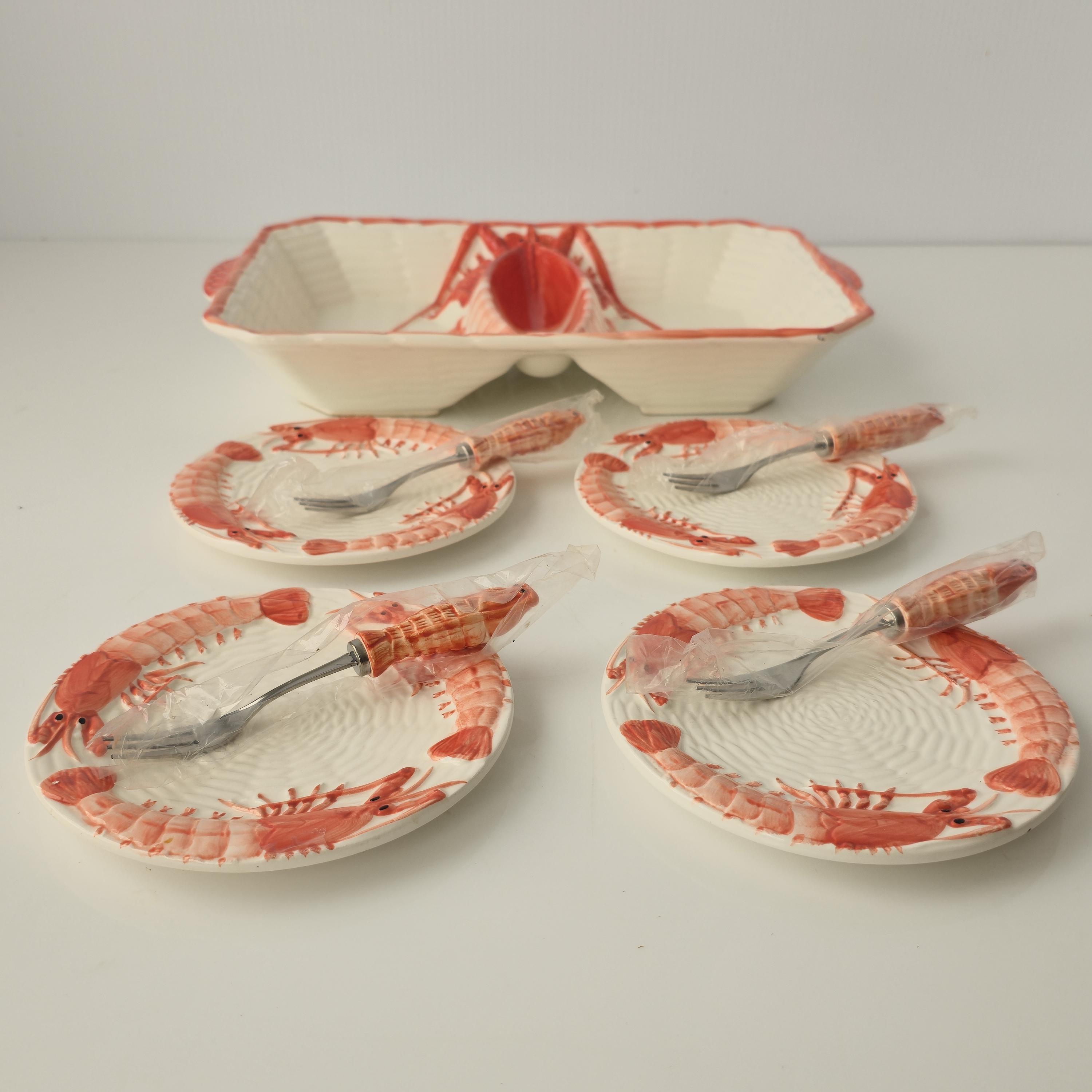 Vintage Prawn Serving Platter Set: Seafood Plates & Forks - Etsy