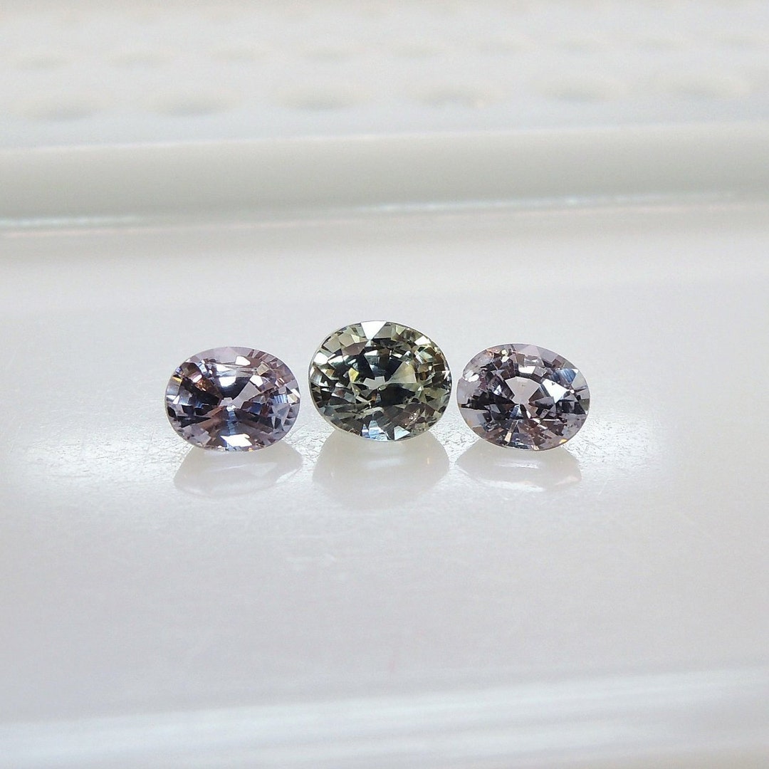 Sage Green Sapphire and Pale Lavender Sapphire Pair, This Trio of ...