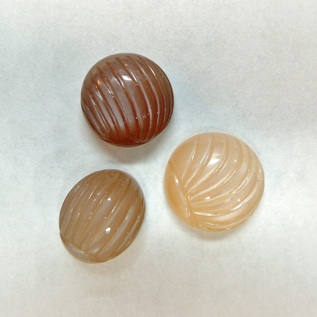 Trio of Salmon, Sand and Copper Brown Colored Moonstone, Sculpted ...