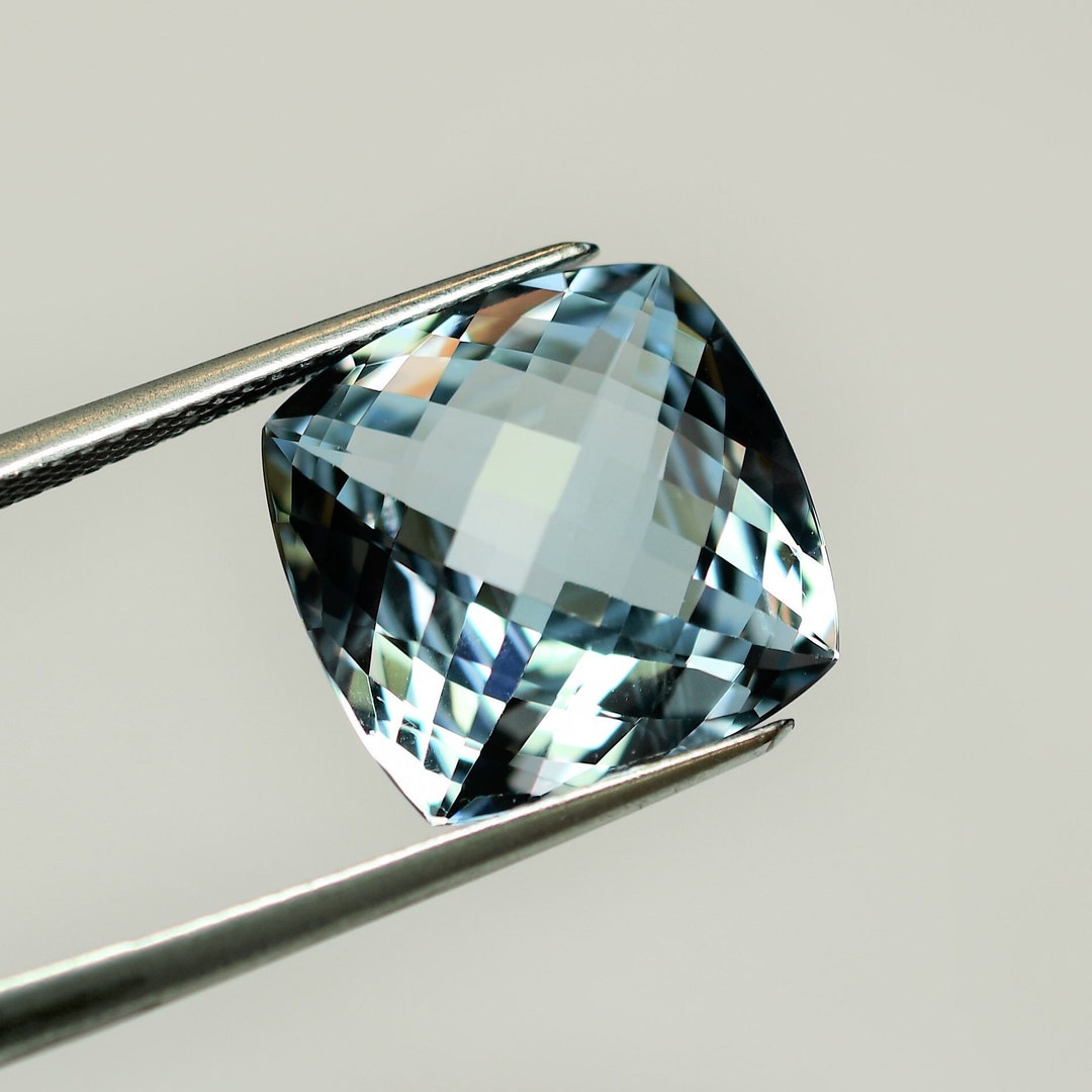 Square Cushion Topaz With Chessboard Cut, This Large Pale Blue Gem ...