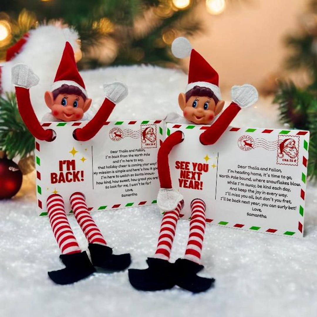 Elf Arrival AND Departure Postcard Set in Acrylic | I'm Back/see You ...