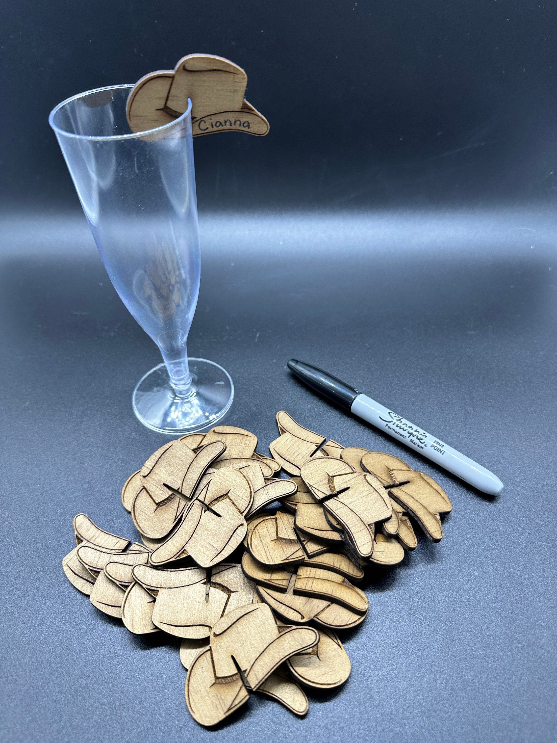Wooden Western Hat Drink Tags | Drink Charm | Drink Marker | Wedding ...