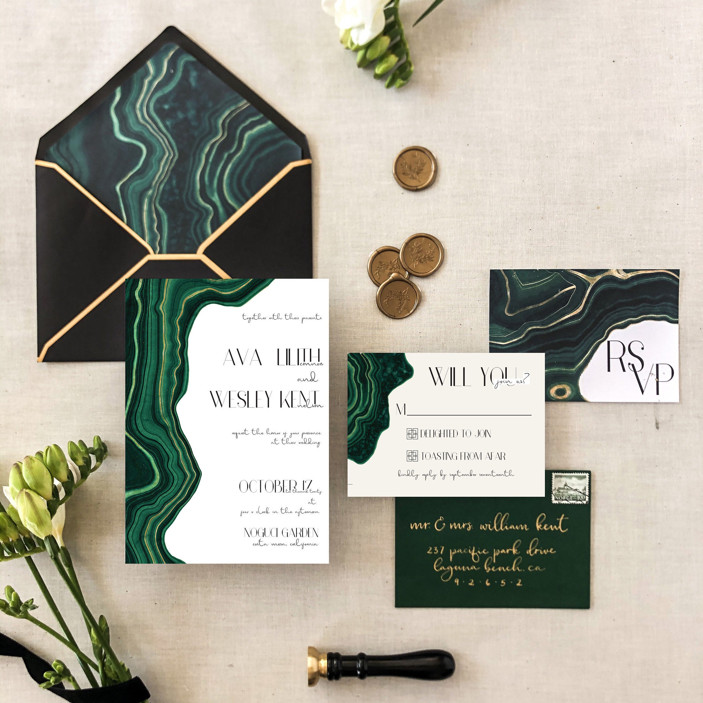 Malachite Wedding Invitation Suite 5-PC Dark Green Malachite - Etsy
