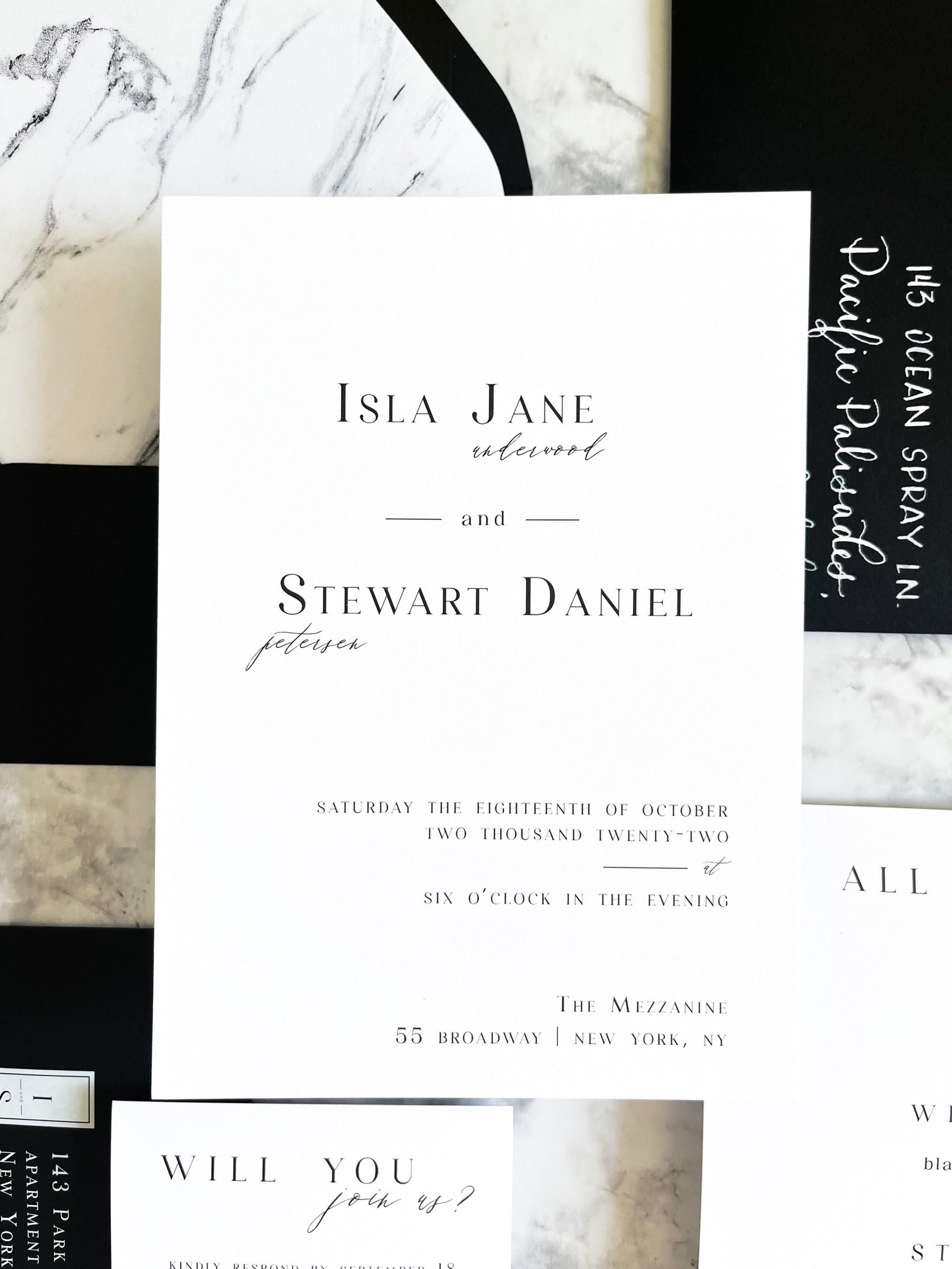 Manhattan Semi-custom Wedding Invitation | Modern, Minimalist, Black ...