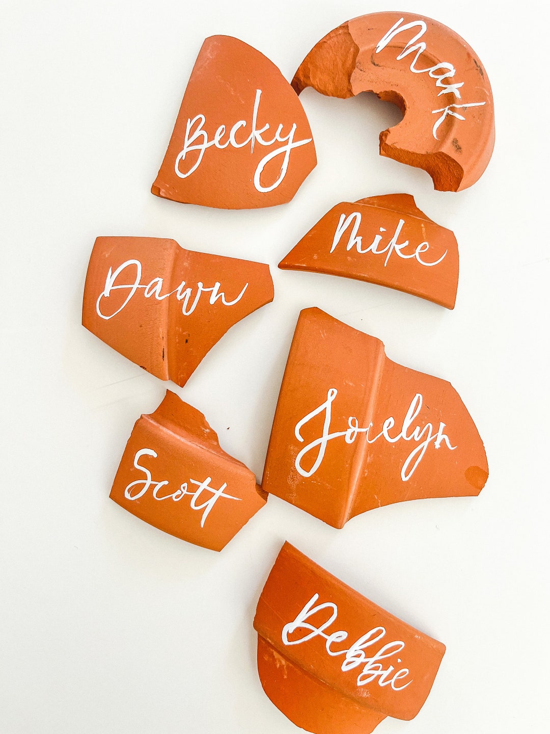 Terra Cotta Shard Place Cards | Wedding Place Cards, Escort Cards, Hand ...