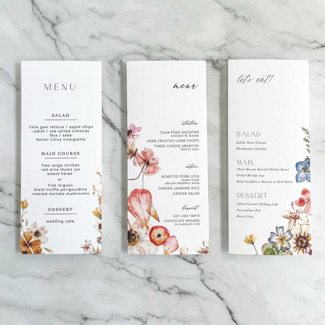 Pressed Flower Wedding Menu Card | Spring Wedding, Garden Wedding ...