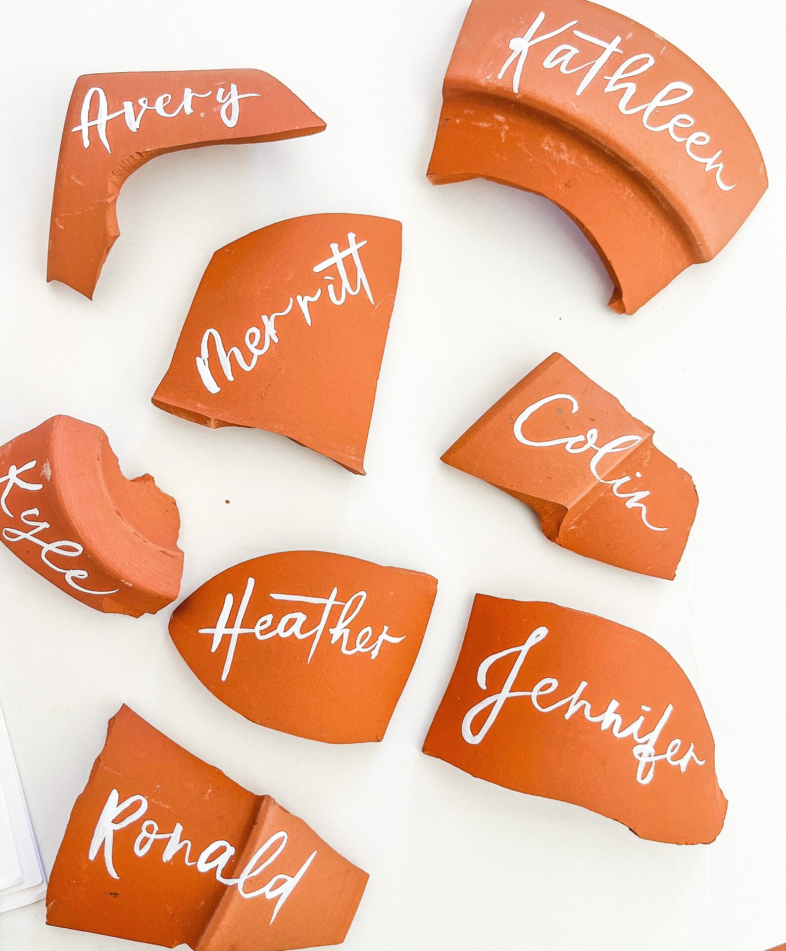 Terra Cotta Shard Place Cards | Wedding Place Cards, Escort Cards, Hand ...