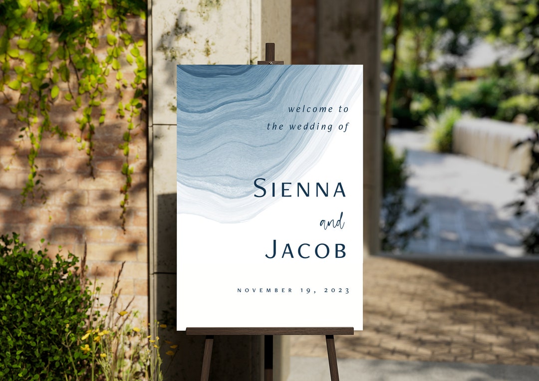 Big Sur Wedding Welcome Sign | Blue Watercolor Waves Wedding Sign - Etsy