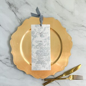 Vellum Wedding Menu With Silk Ribbon | Romantic, Floral, Toile ...