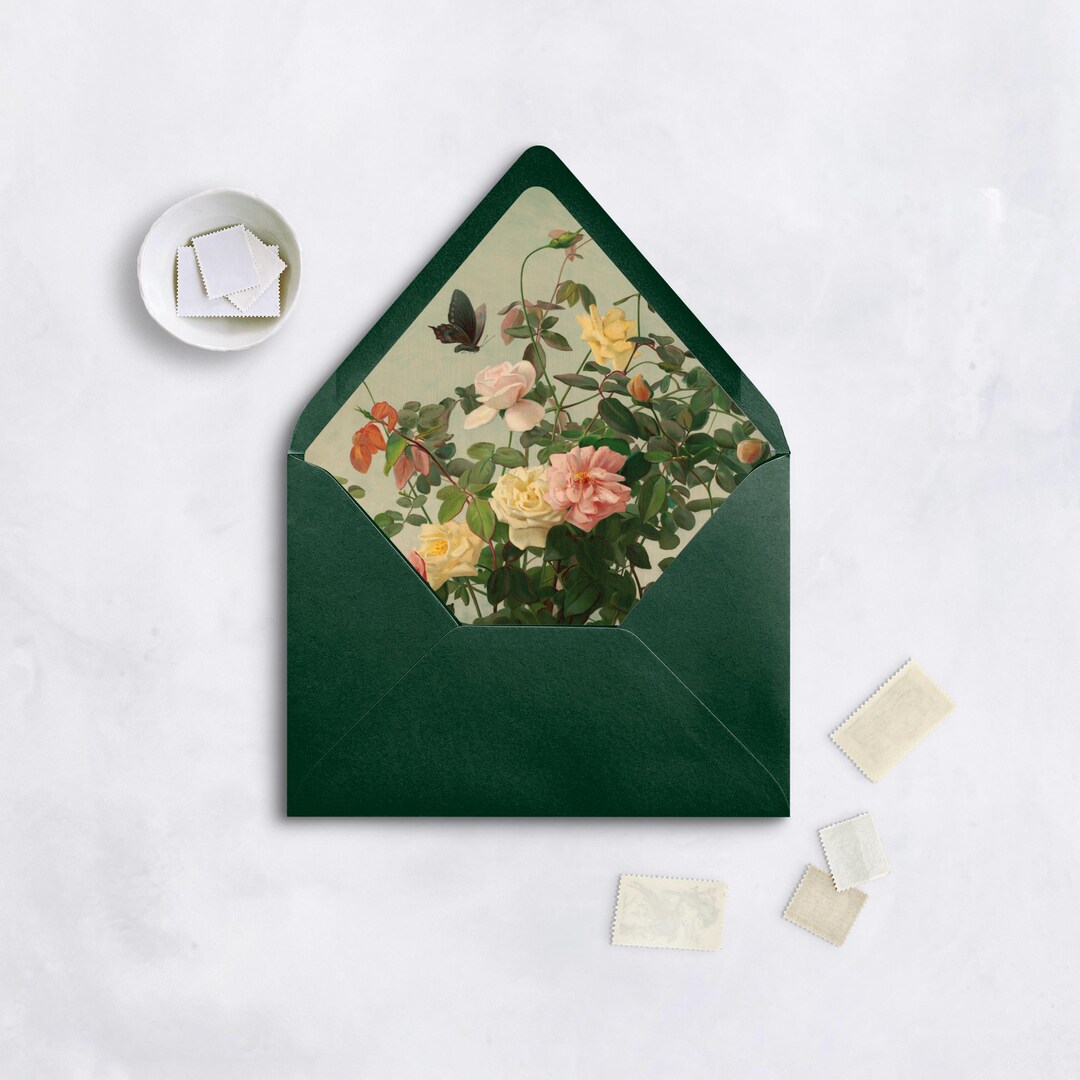 Blush Roses & Butterflies Envelope Liner | Fine Art Oil Painting ...