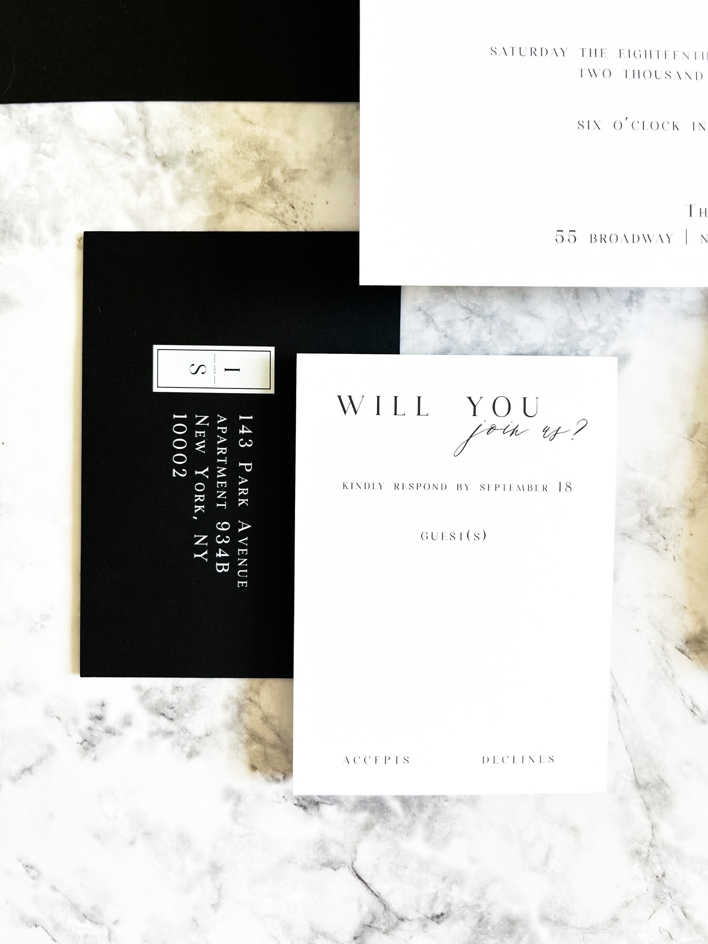 Manhattan Semi-custom Wedding Invitation | Modern, Minimalist, Black ...