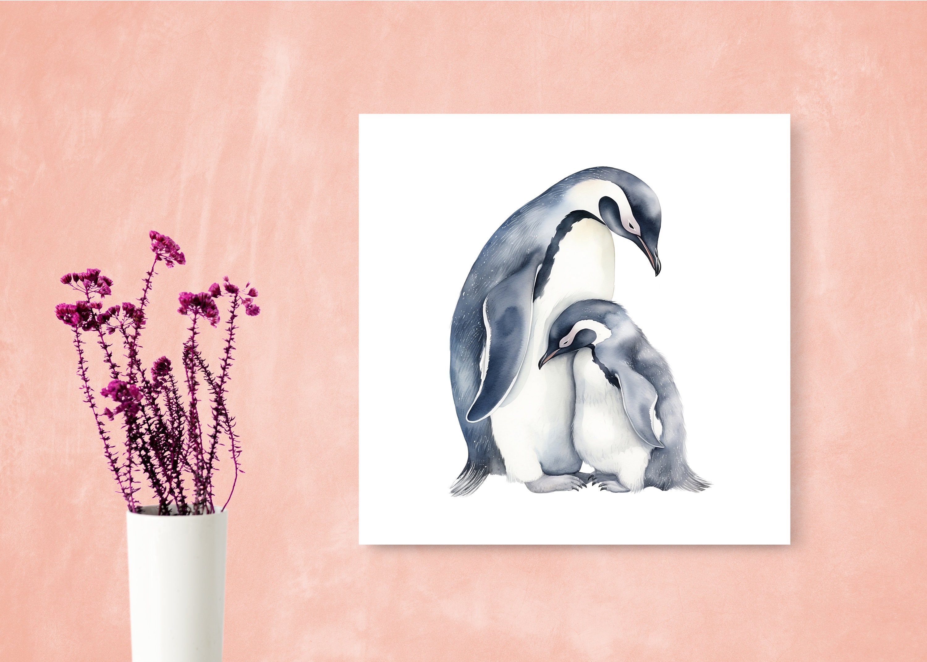 Mama & Baby Penguin - Mother's Day Digital Art - Printable - Digital ...