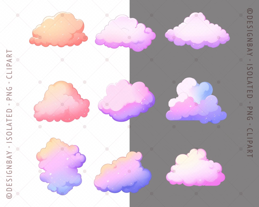 Kids Clipart Set - Pastel Clouds - Separate + Grouped Transparent Pngs ...