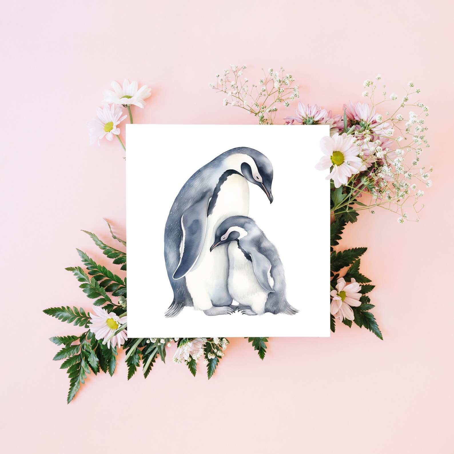 Mama & Baby Penguin - Mother's Day Digital Art - Printable - Digital ...