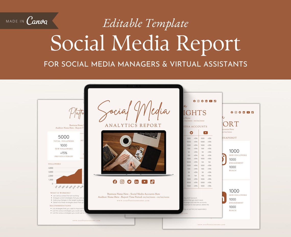 Social Media Analytics Report Canva Template, Editable Social Media ...
