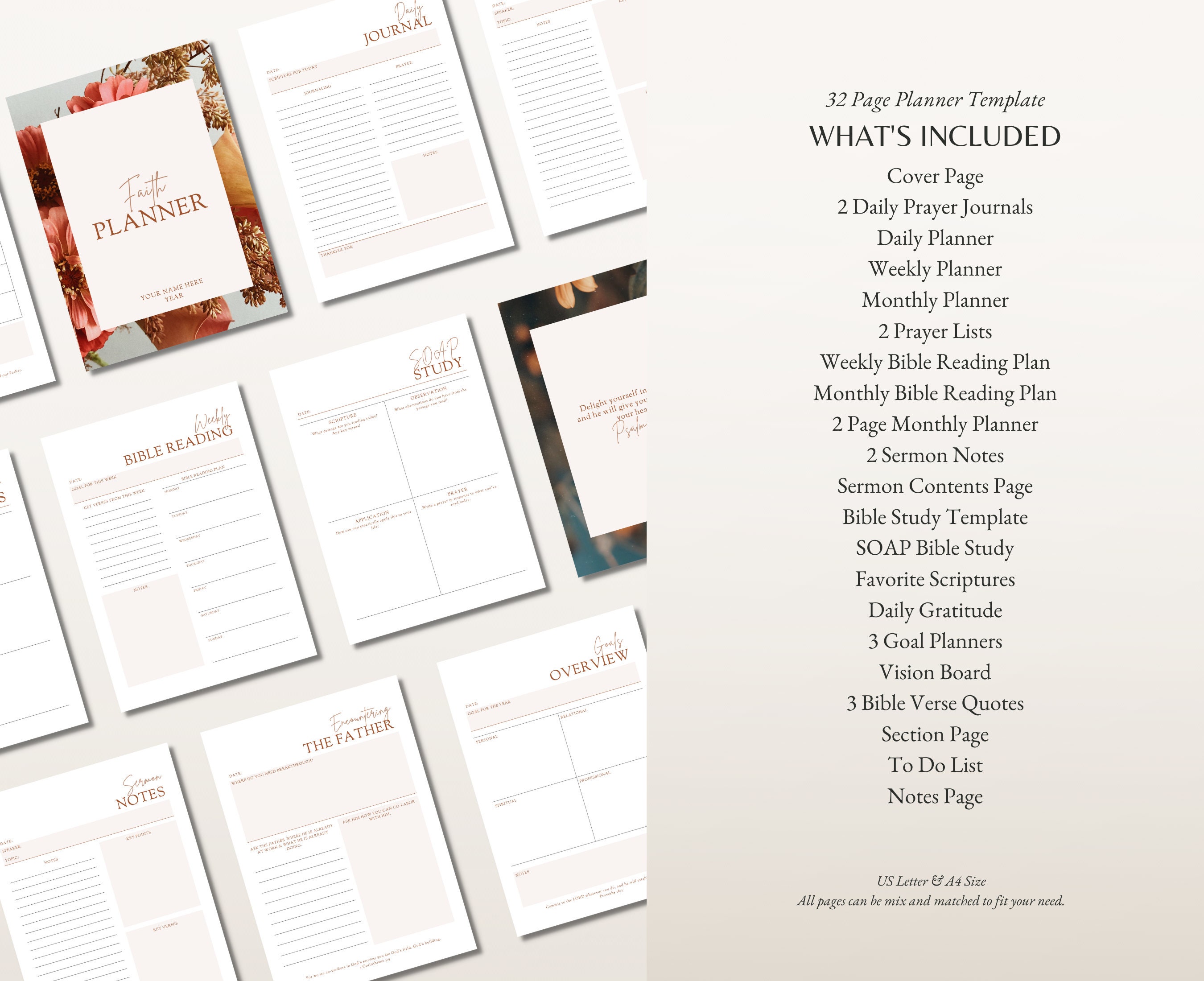 Editable Faith Personal Planner Template, Canva Printable Devotional ...