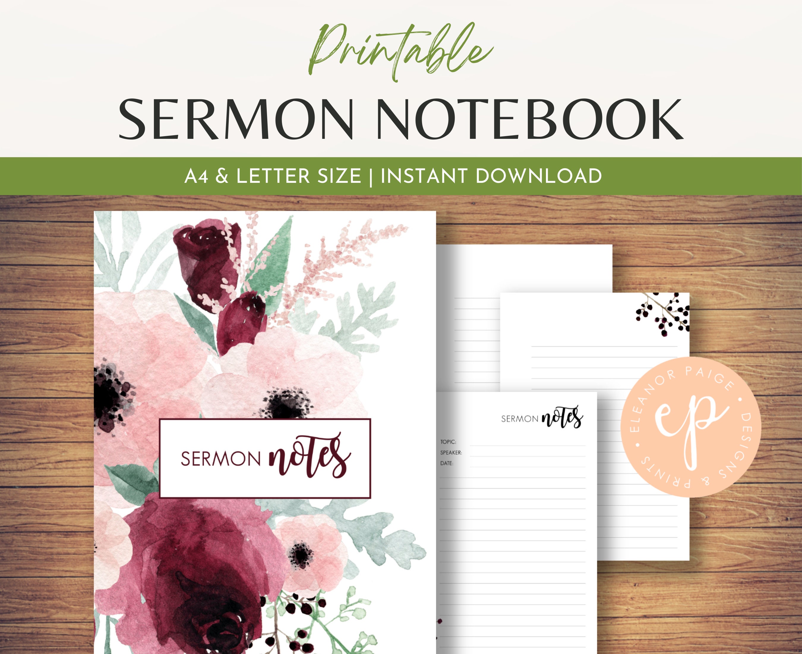 Printable Sermon Notebook Instant Download Sermon Journal Notes Bible ...