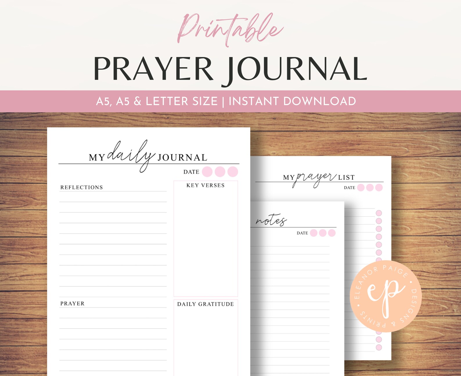Prayer Journaling Faith Planner Inserts, A5, A4 & Letter Size, Blush ...