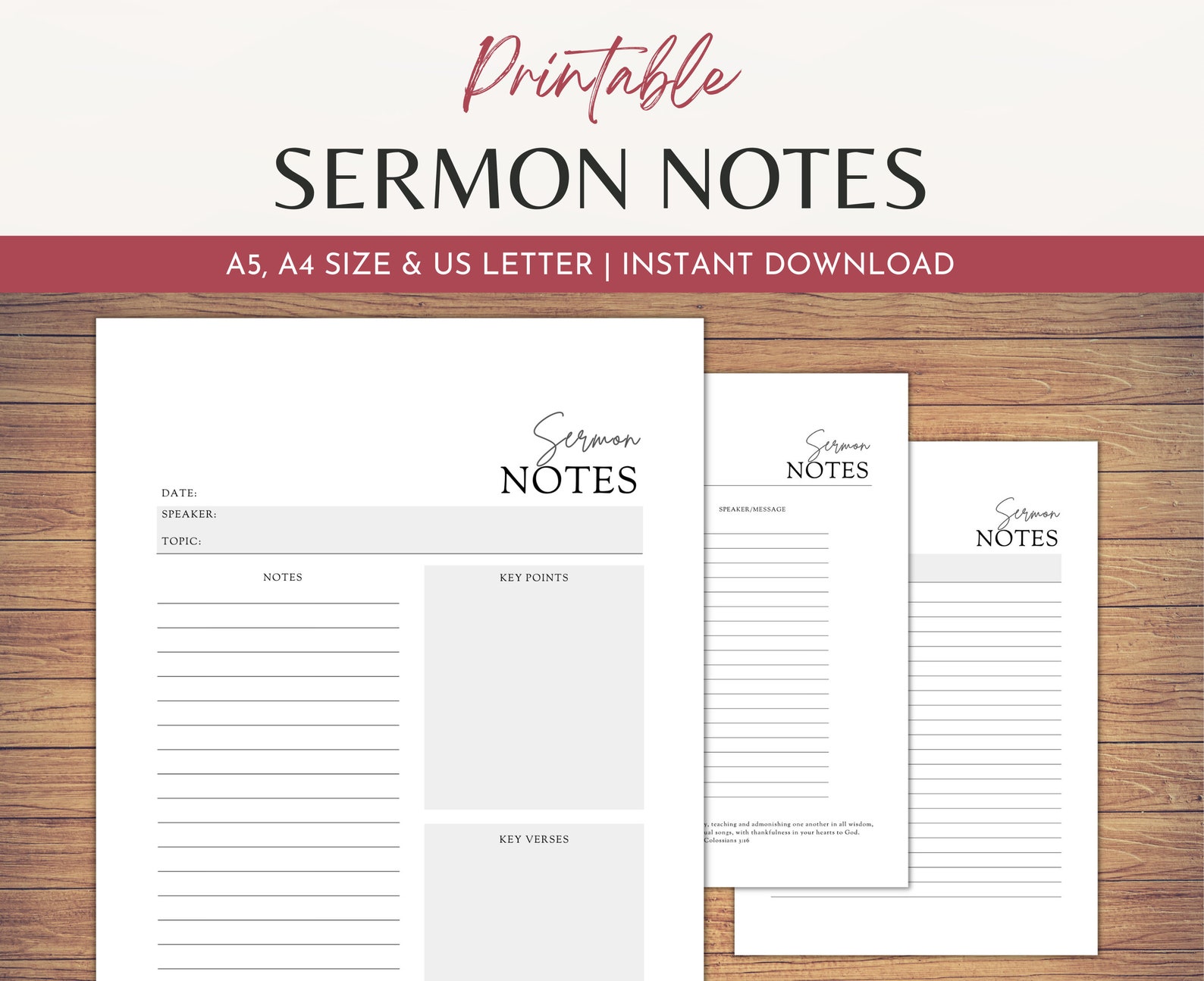 Sermon Notes Printable Sermon Journal Pages Printable Bible - Etsy