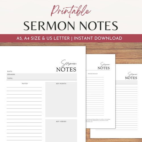 Sermon Notes Template Printable Sermon Journal Pages - Etsy