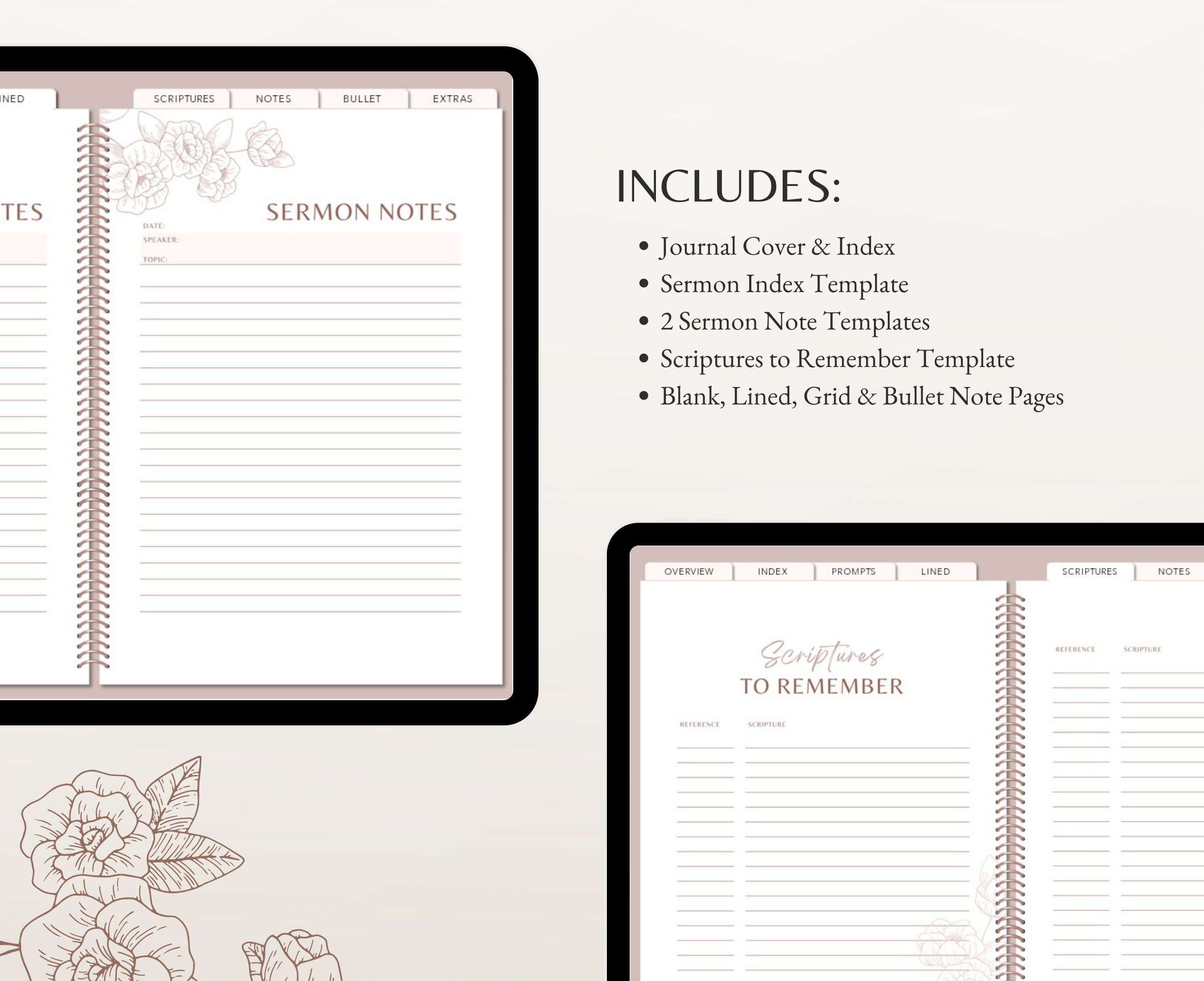 Digital Sermon Notebook, Church Journal Template, Floral Digital Faith ...