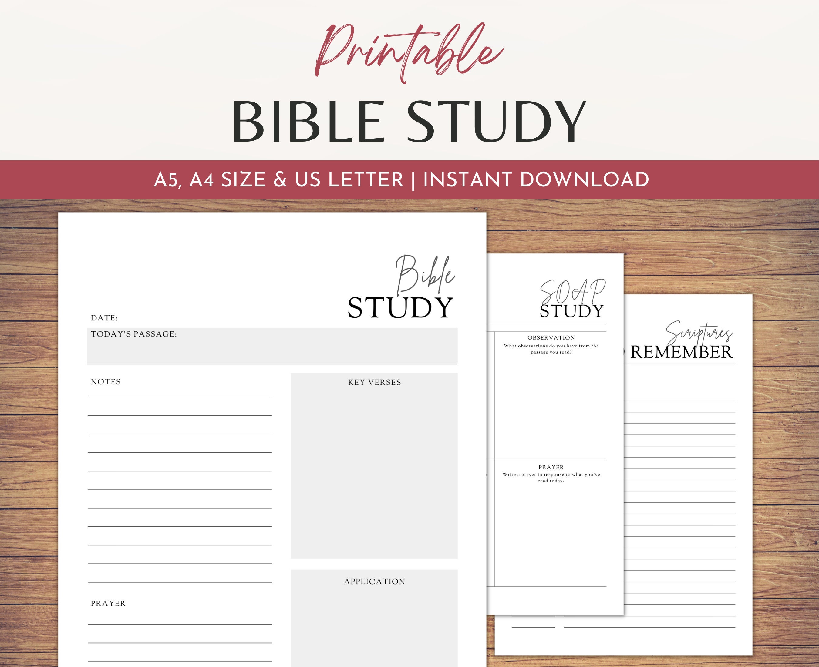 Daily Bible Study Planner Inserts, SOAP Printable Bible Study Notes ...