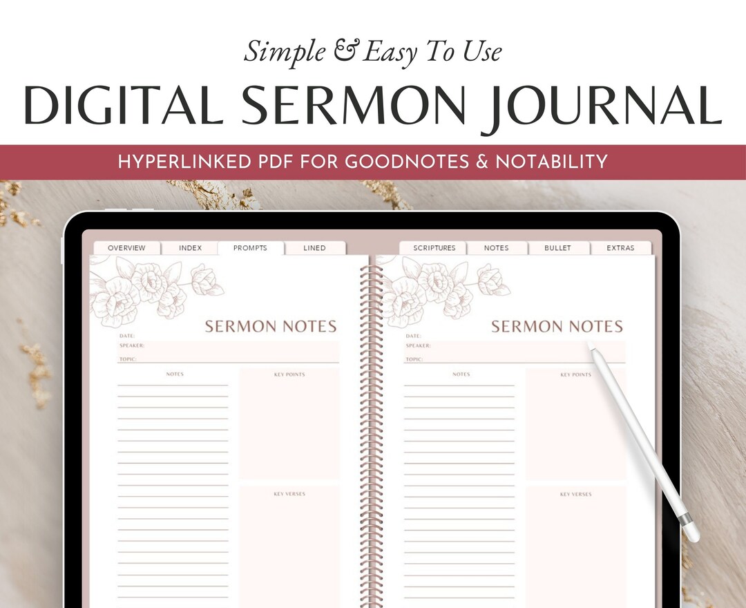 Digital Sermon Notebook Church Journal Template Floral - Etsy