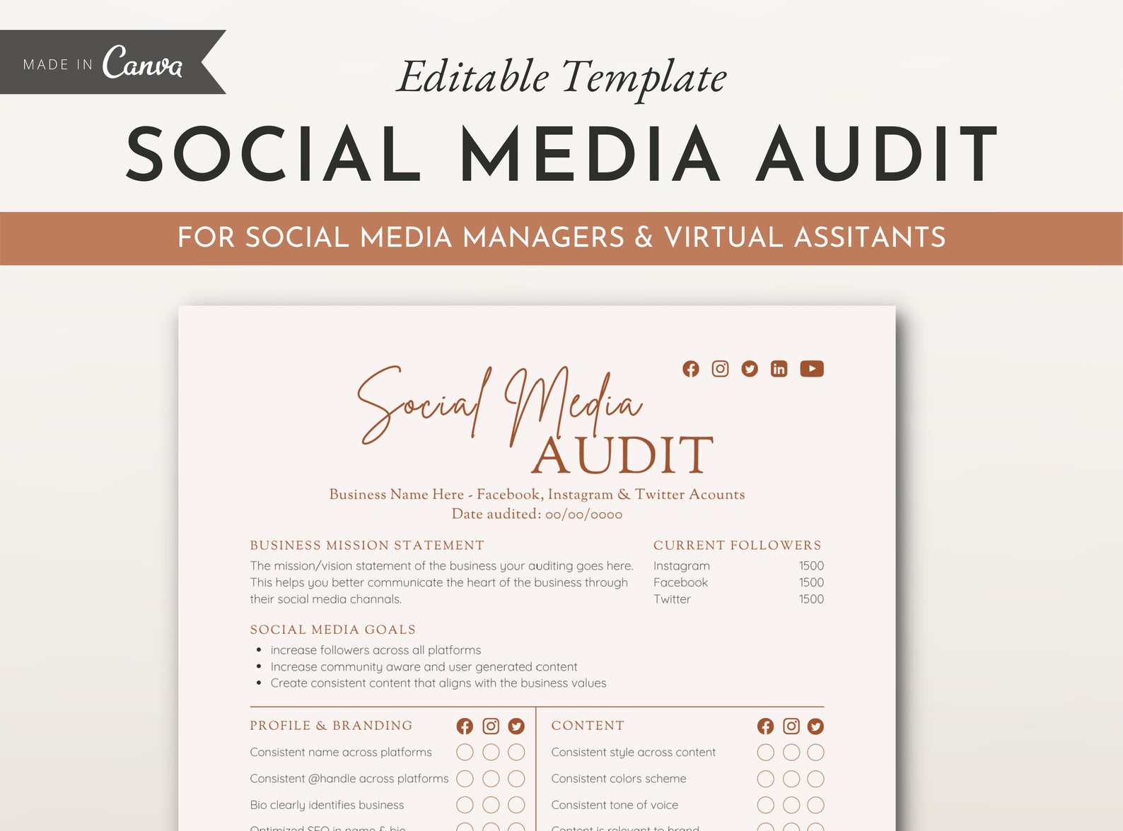 Social Media Audit Template Social Analytics Canva Editable | Etsy