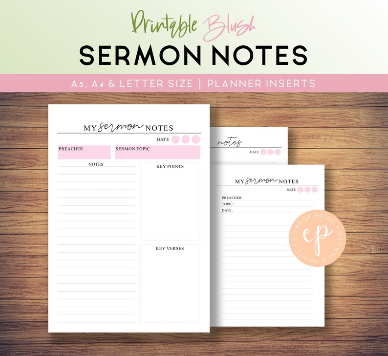 Sermon Notes Printable Blush Pink Sermon Journal Pages | Etsy