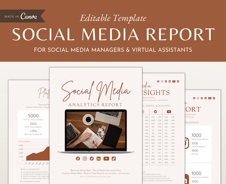 Social Media Analytics Report Canva Template Editable Social - Etsy