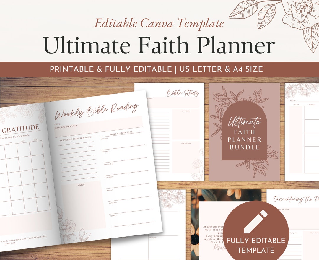 Canva Faith Planner Template, Printable and Digital Editable Devotional ...