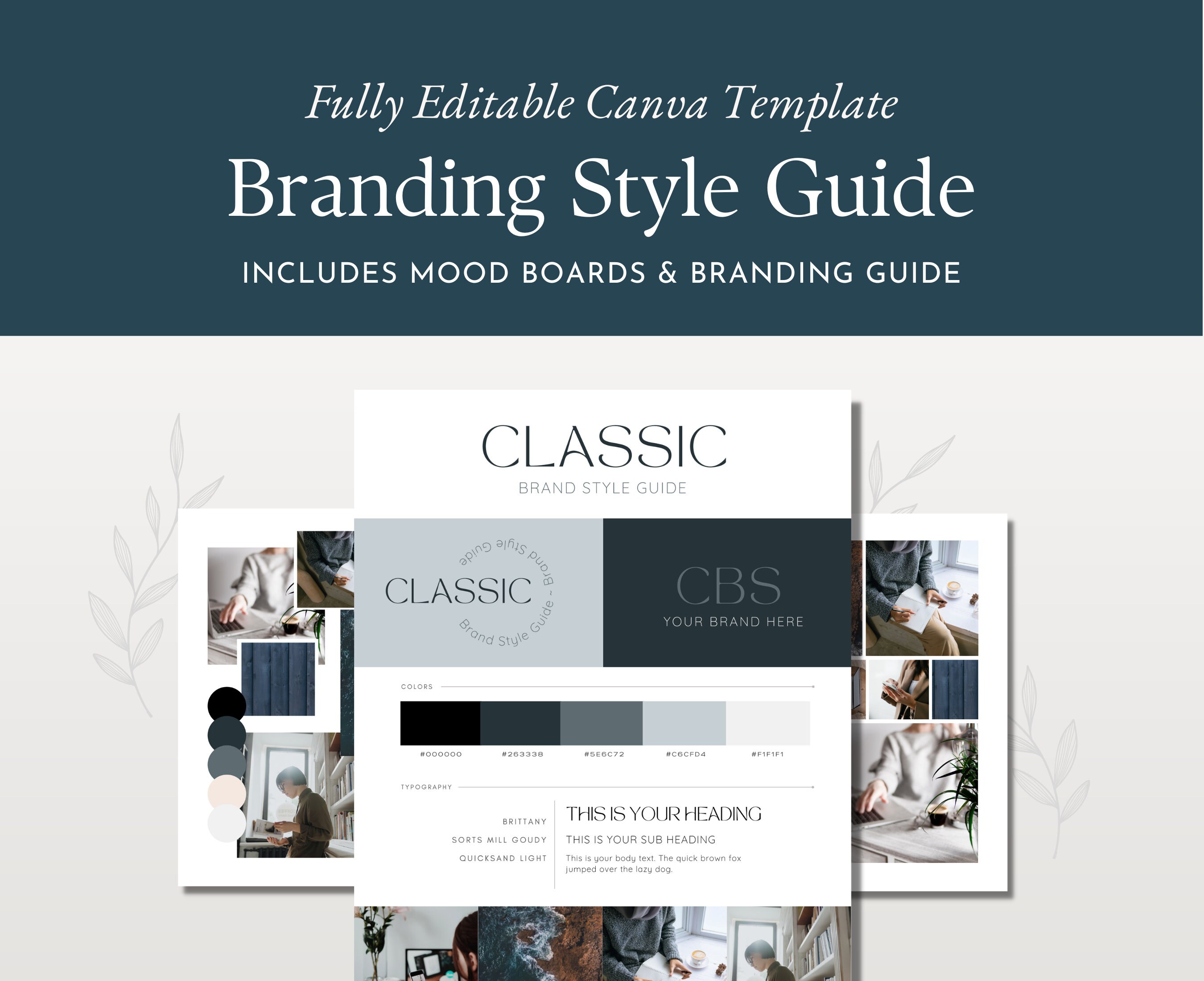 Brand Style Guide Template, Editable Canva Brand Board, Modern Blue ...