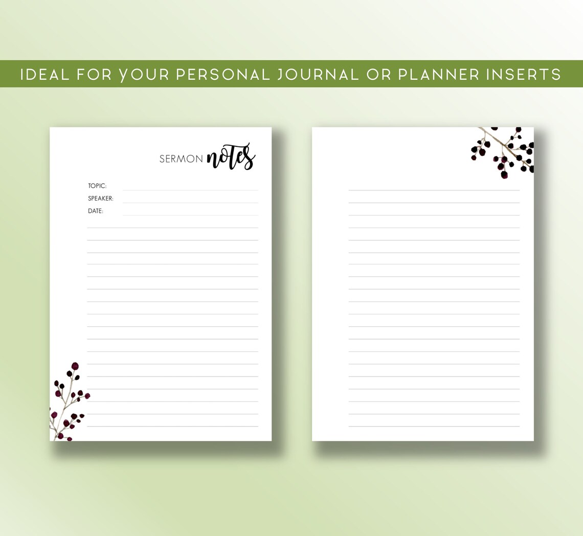 Printable Sermon Notebook | Instant Download Sermon Journal Notes ...