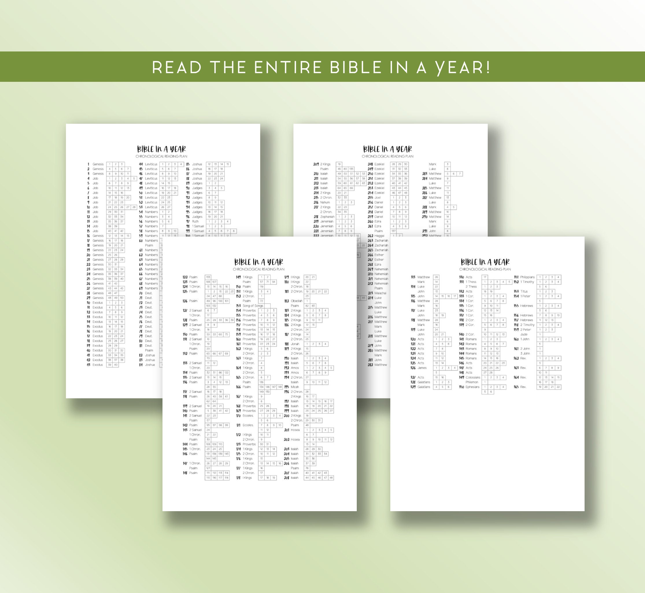 Bible in a Year Reading Log Printable, Chronological Daily Scripture ...