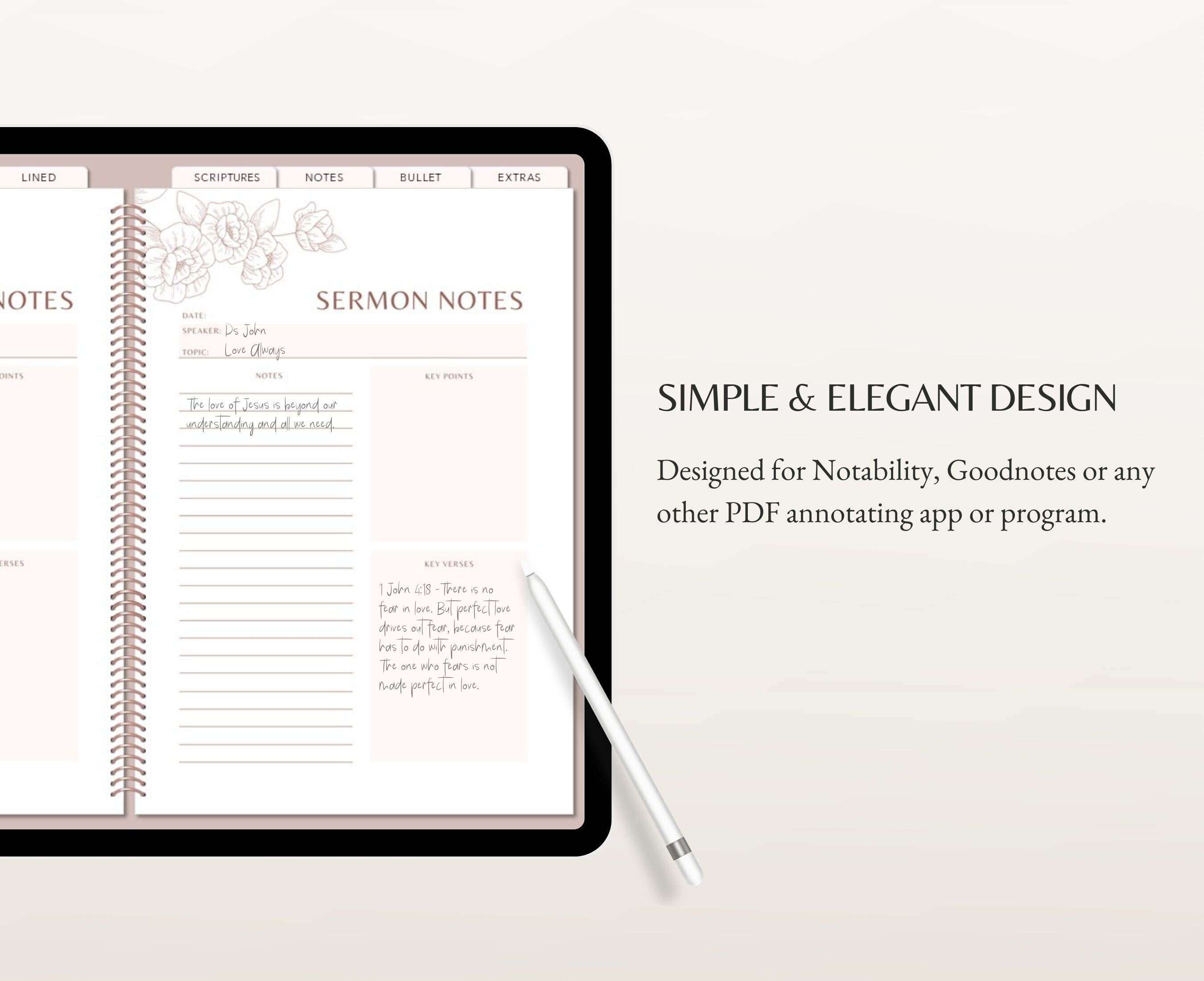 Digital Sermon Notebook, Church Journal Template, Floral Digital Faith ...
